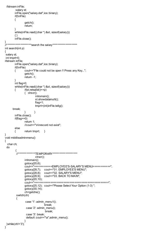 SALARY MANAGEMENT SYSTEM IN C++