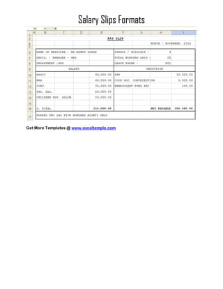 Salary slip format in excel | PDF