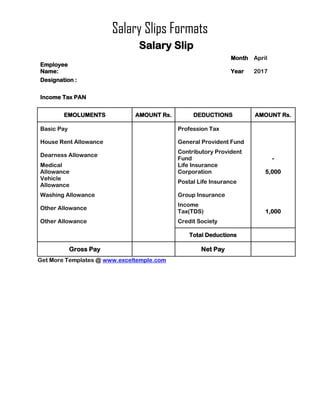Salary slip format in excel | PDF