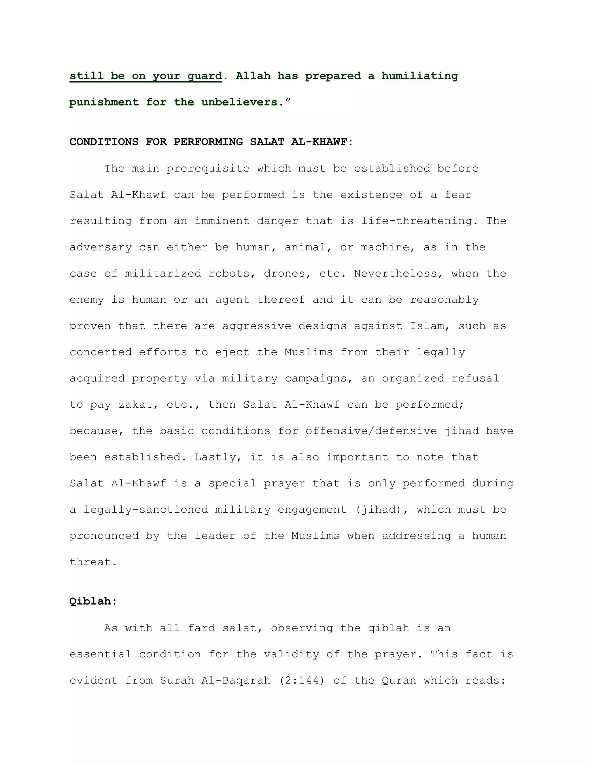 Salat al khawf the fear prayer in islam | PDF