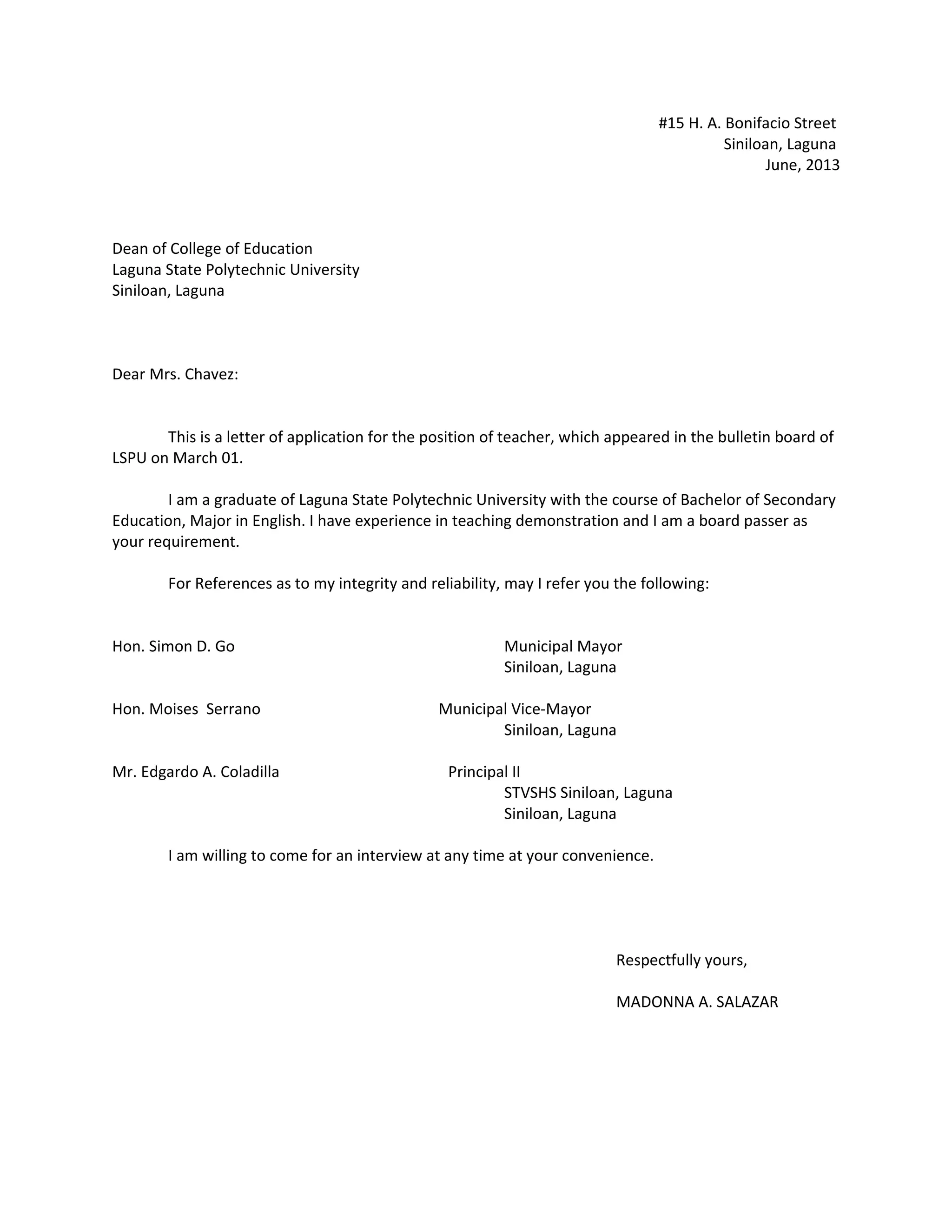 Salazar Letter Of Application 3 Form | DOC