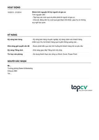 [TopCV] Mẫu CV xin việc dành cho Nhân viên Kinh doanh (Sales) | PDF
