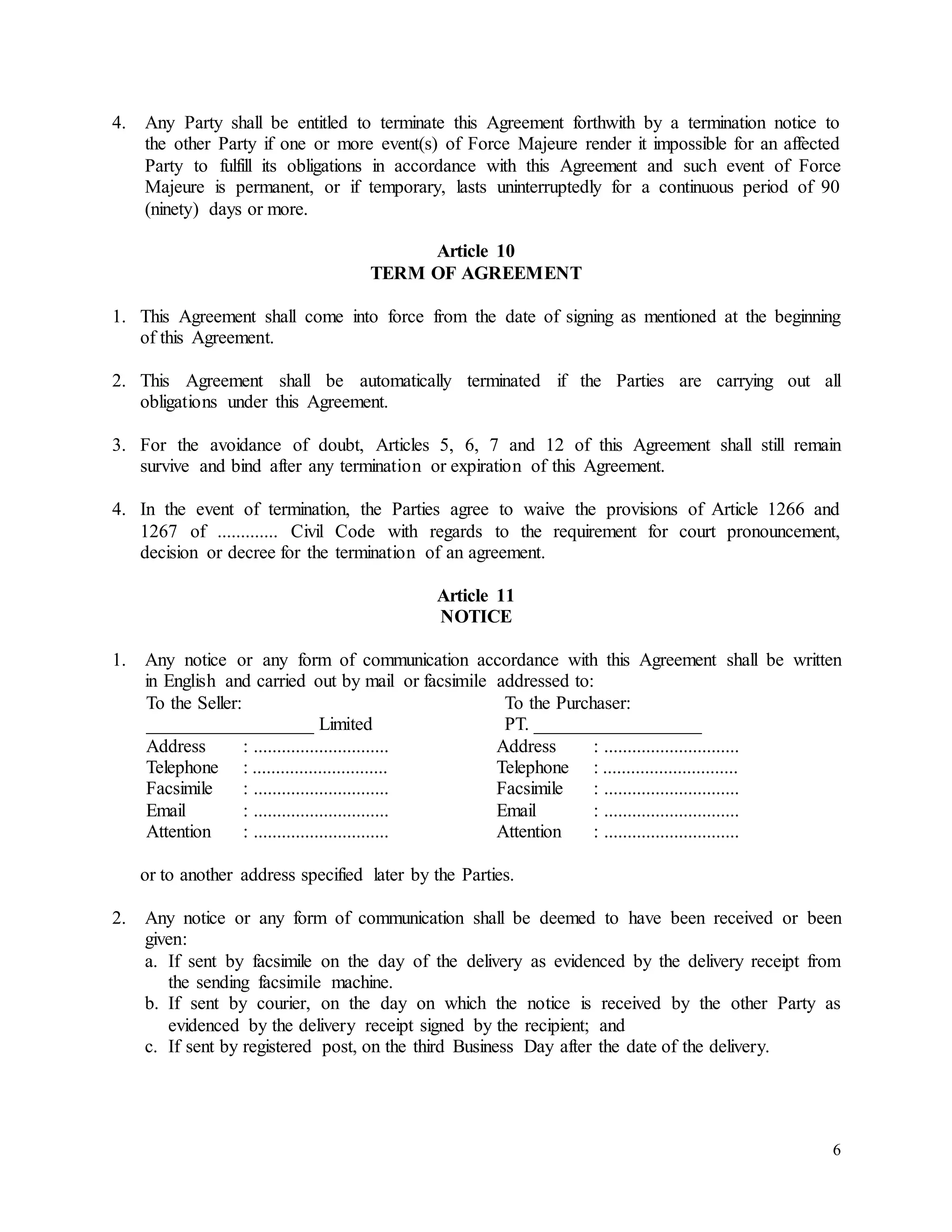 Sale and Purchase Agreement Sample (Purchase this doc, Text ...