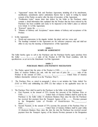 Sale and Purchase Agreement Sample (Purchase this doc, Text ...