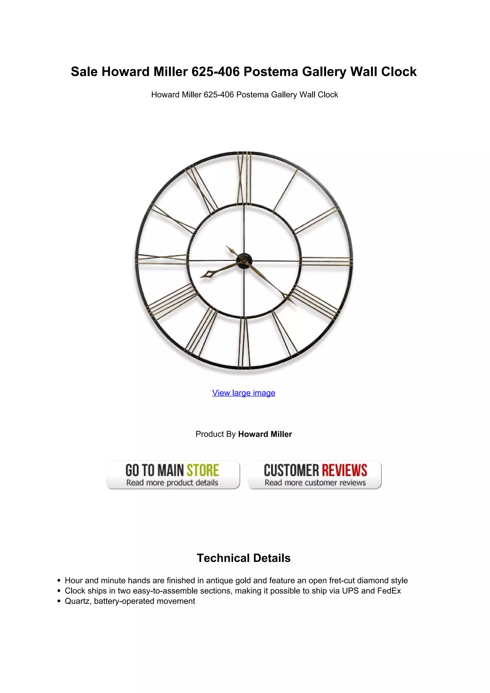Sale howard miller 625 406 postema gallery wall clock | PDF