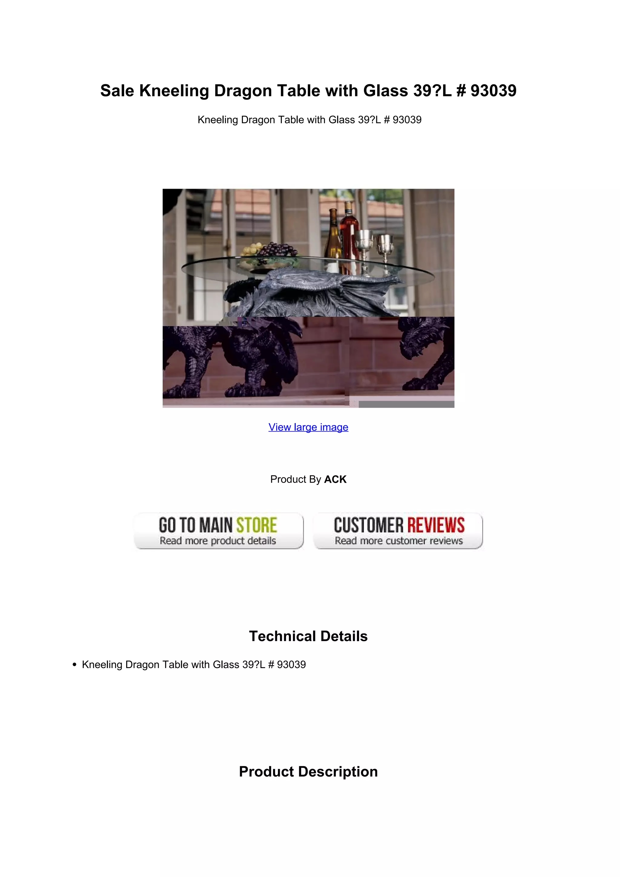 Sale kneeling dragon table with glass 39 l 93039 | PDF