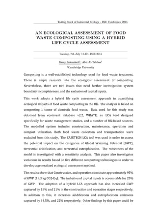 An ecological assessment of food waste composting using a hybrid life cycle assessment | PDF ...
