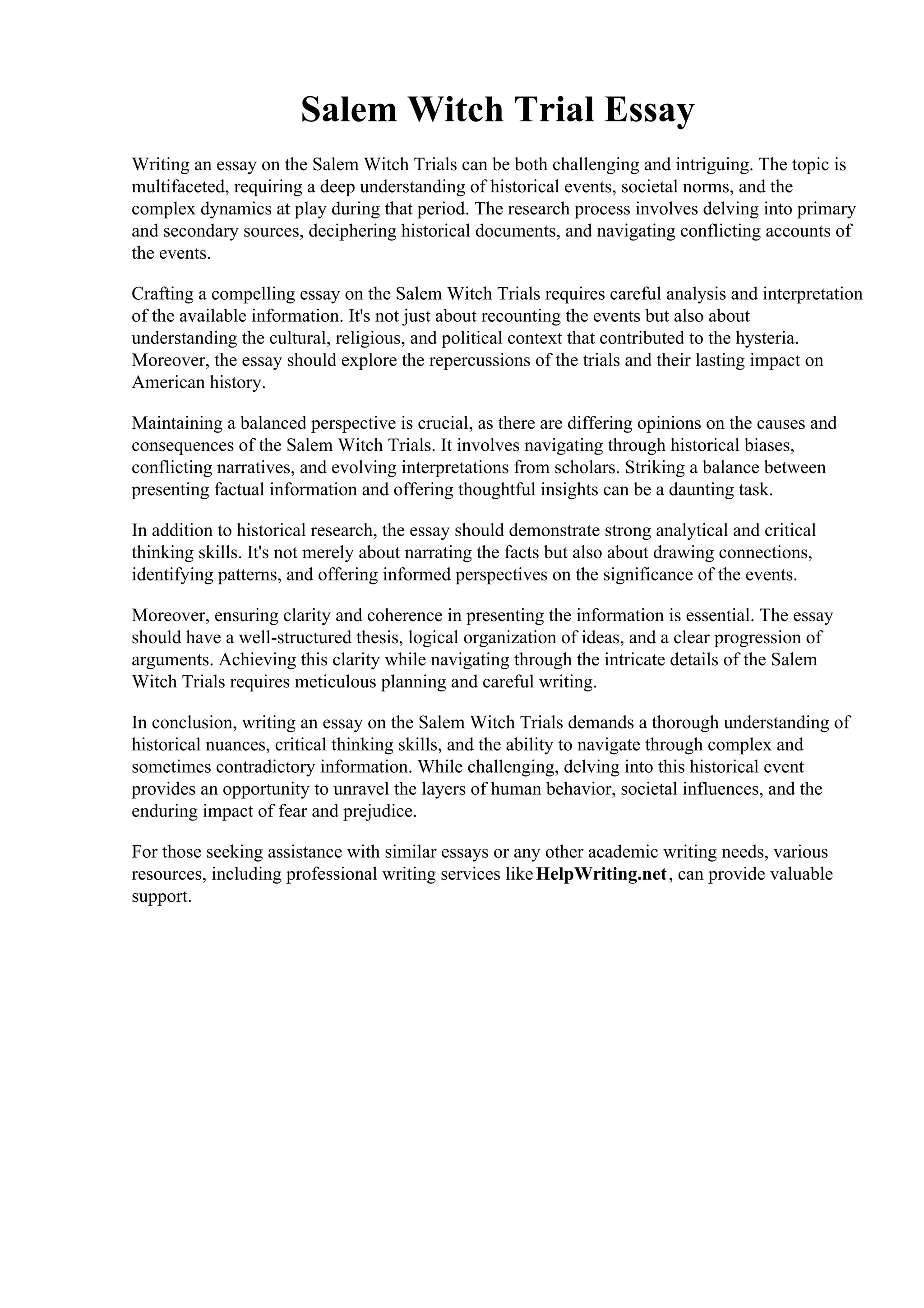 Salem Witch Trial Essay | PDF