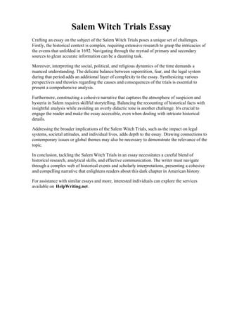Salem Witch Trials Essay | PDF