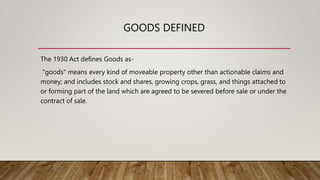 Introduction to Sale of Goods Act, 1930 by Shraddha Pandit | PPTX