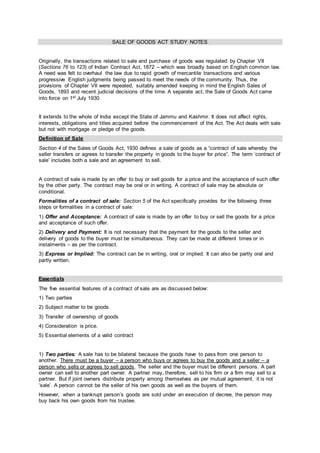 Sale of goods act notes | DOCX