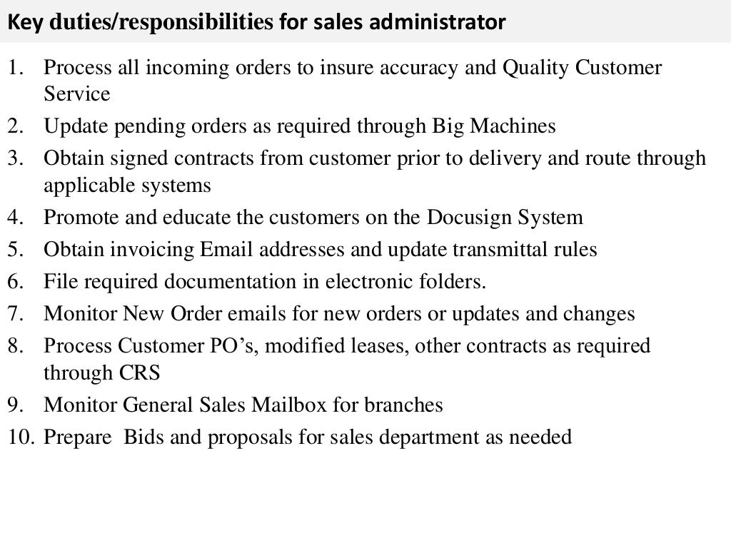 Sales Administrator Job Description Sales Administrator Job Description