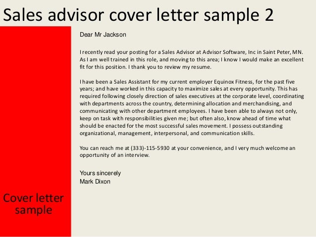 Sales Advisor Cover Letter Sales Advisor Cover Letter