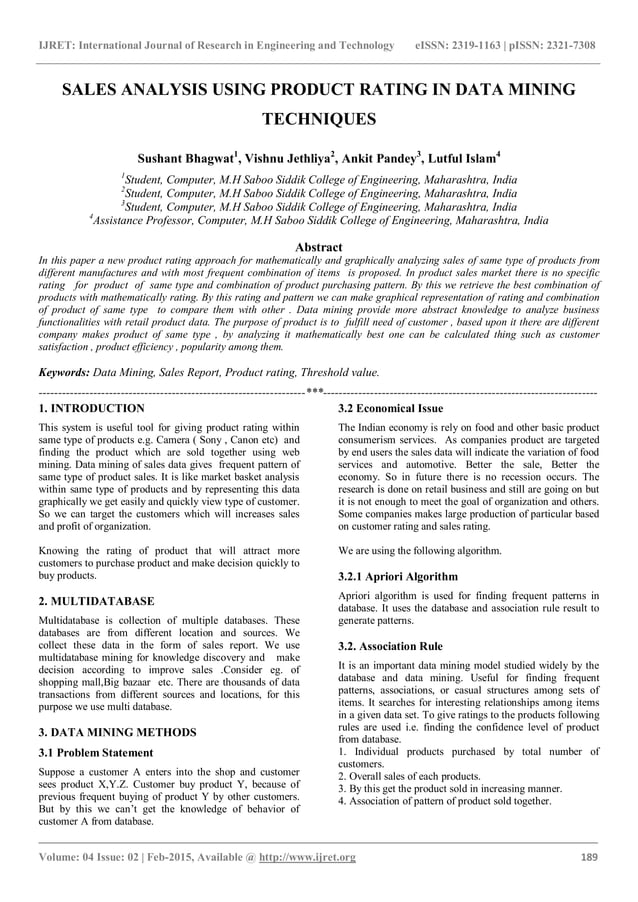 Sales analysis using product rating in data mining techniques | PDF ...