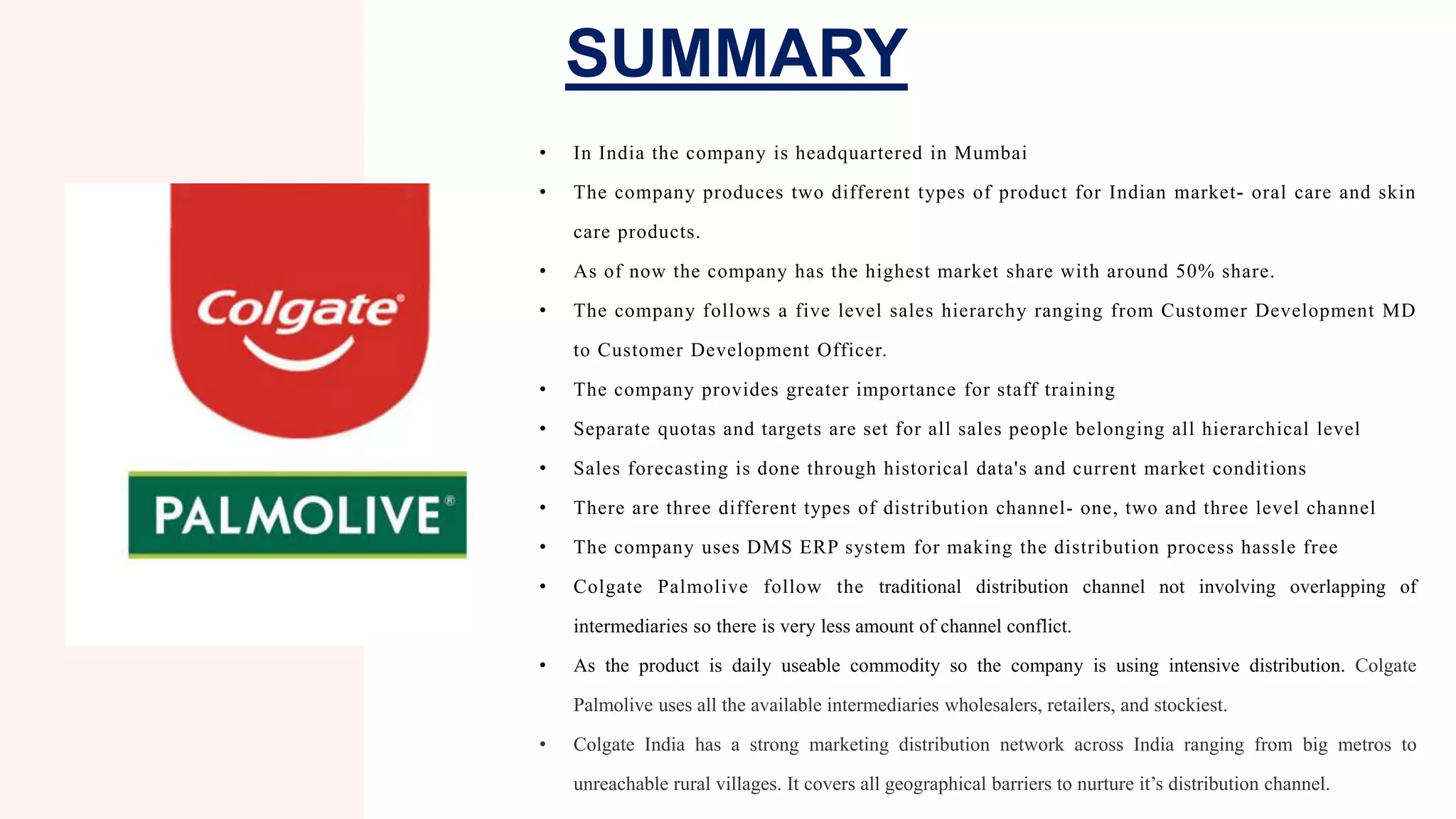 SALES AND DISTRIBUTION MANAGEMENT OF COLGATE PALMOLIVE | PPTX
