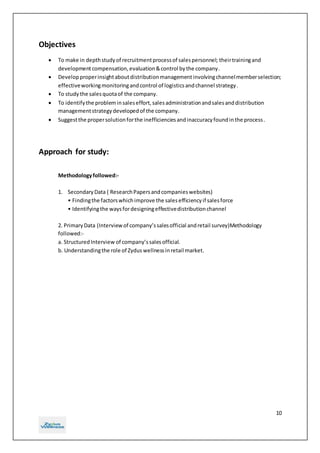 Sales and distribution model of zydus wellnes | DOCX