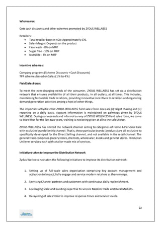 Sales and distribution model of zydus wellnes | DOCX