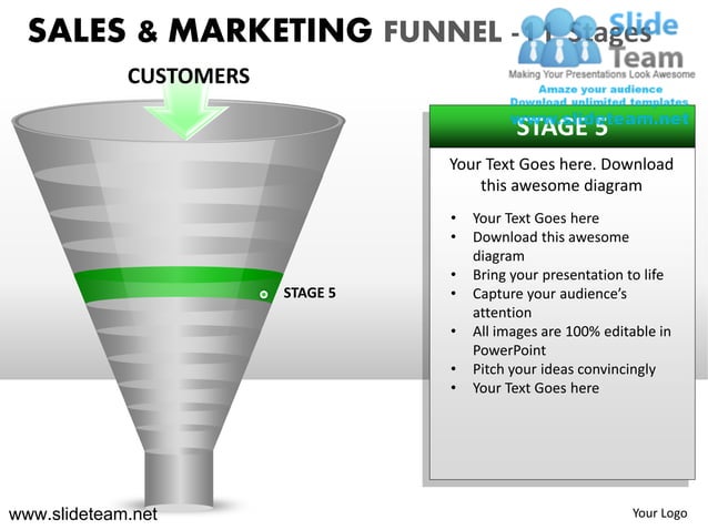 Sales and marketing funnel 11 stages powerpoint ppt templates. | PPT