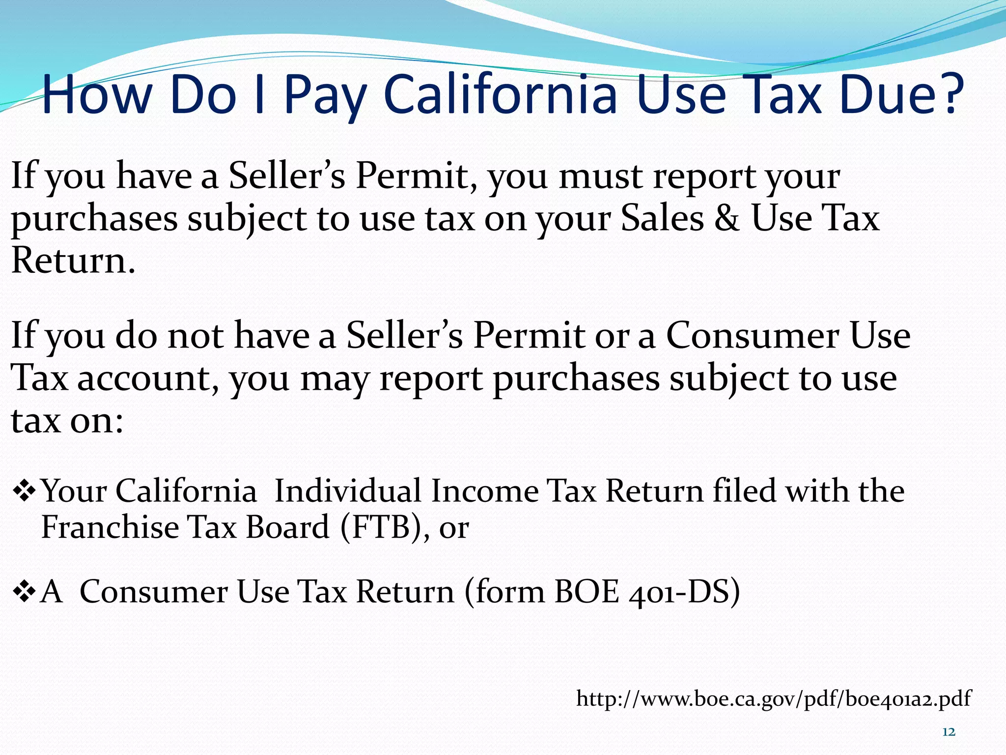 Sales and Use Tax Information from BOE | PPTX