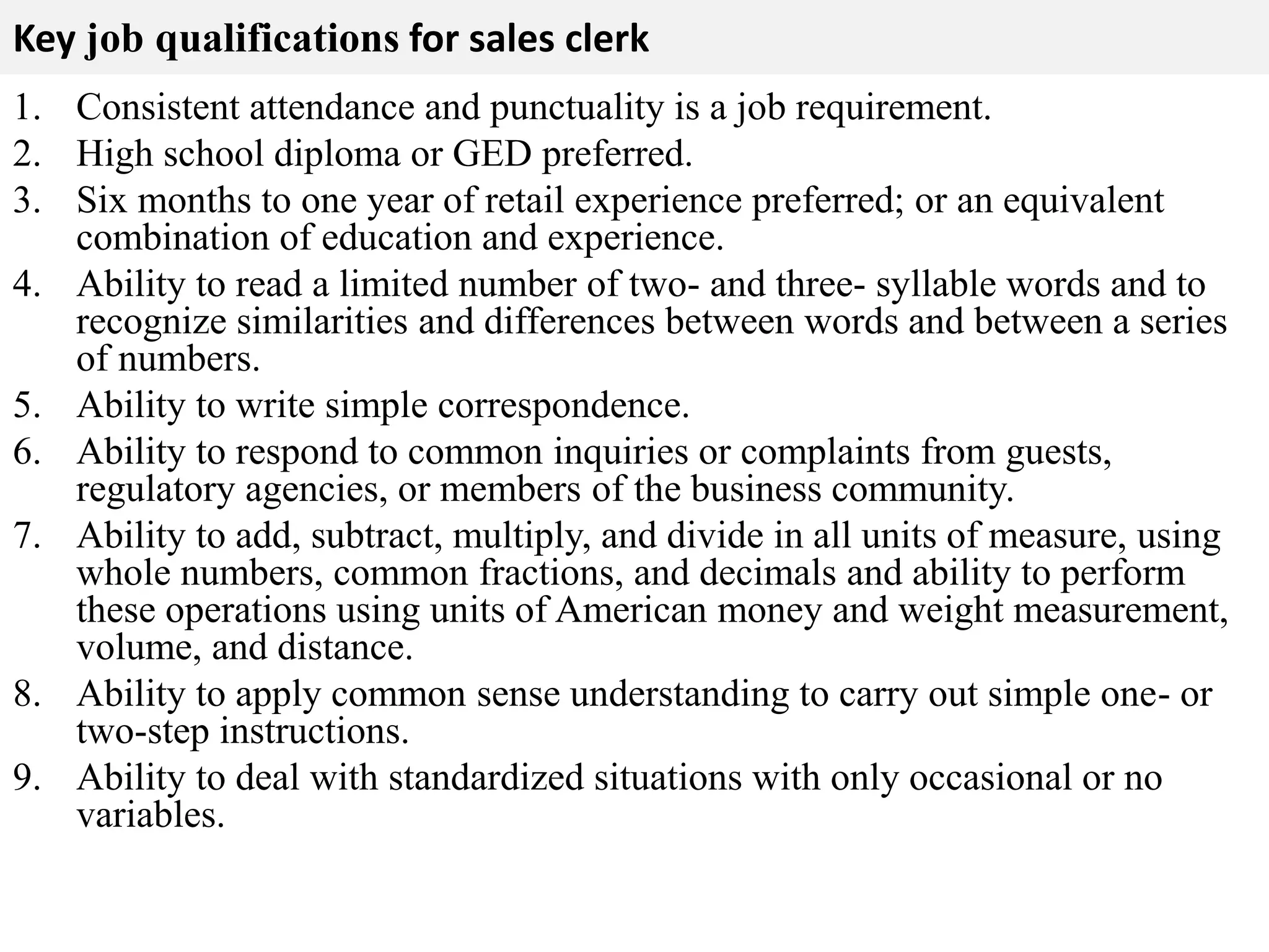 Sales clerk job description | PPTX