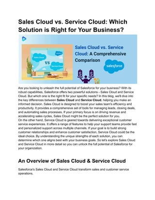 Sales Cloud vs. Service Cloud: Which Solution is Right for Your Business? | PDF