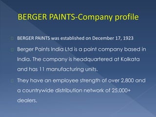 Sales and distribution management of Berger paints | PDF