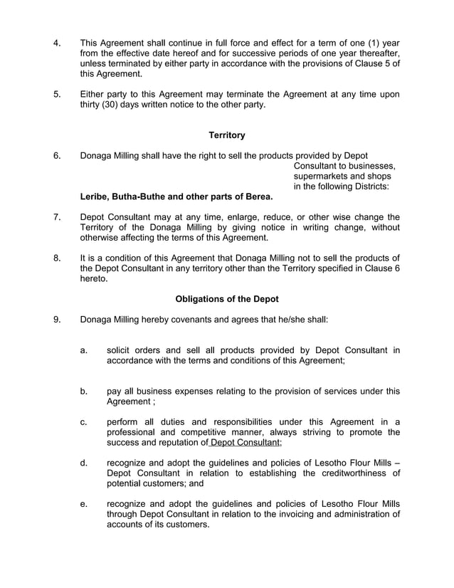 Sales depot agreement | DOC | Business | Business and Finance