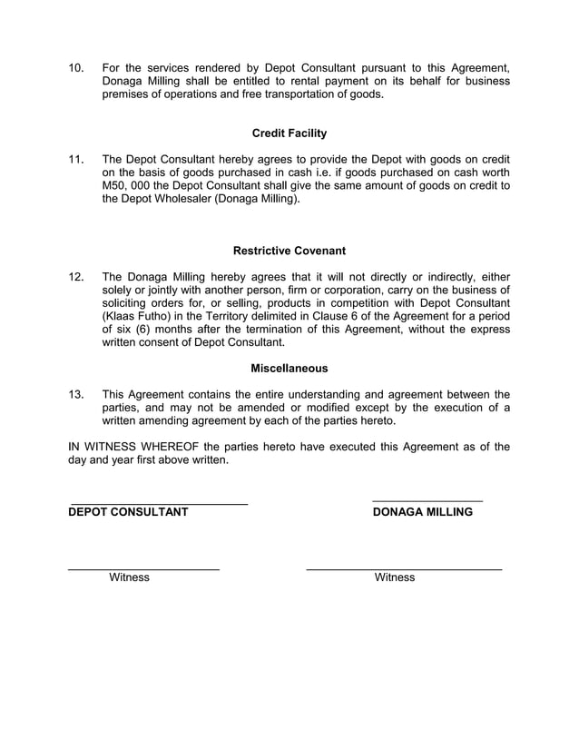 Sales depot agreement | DOC | Business | Business and Finance