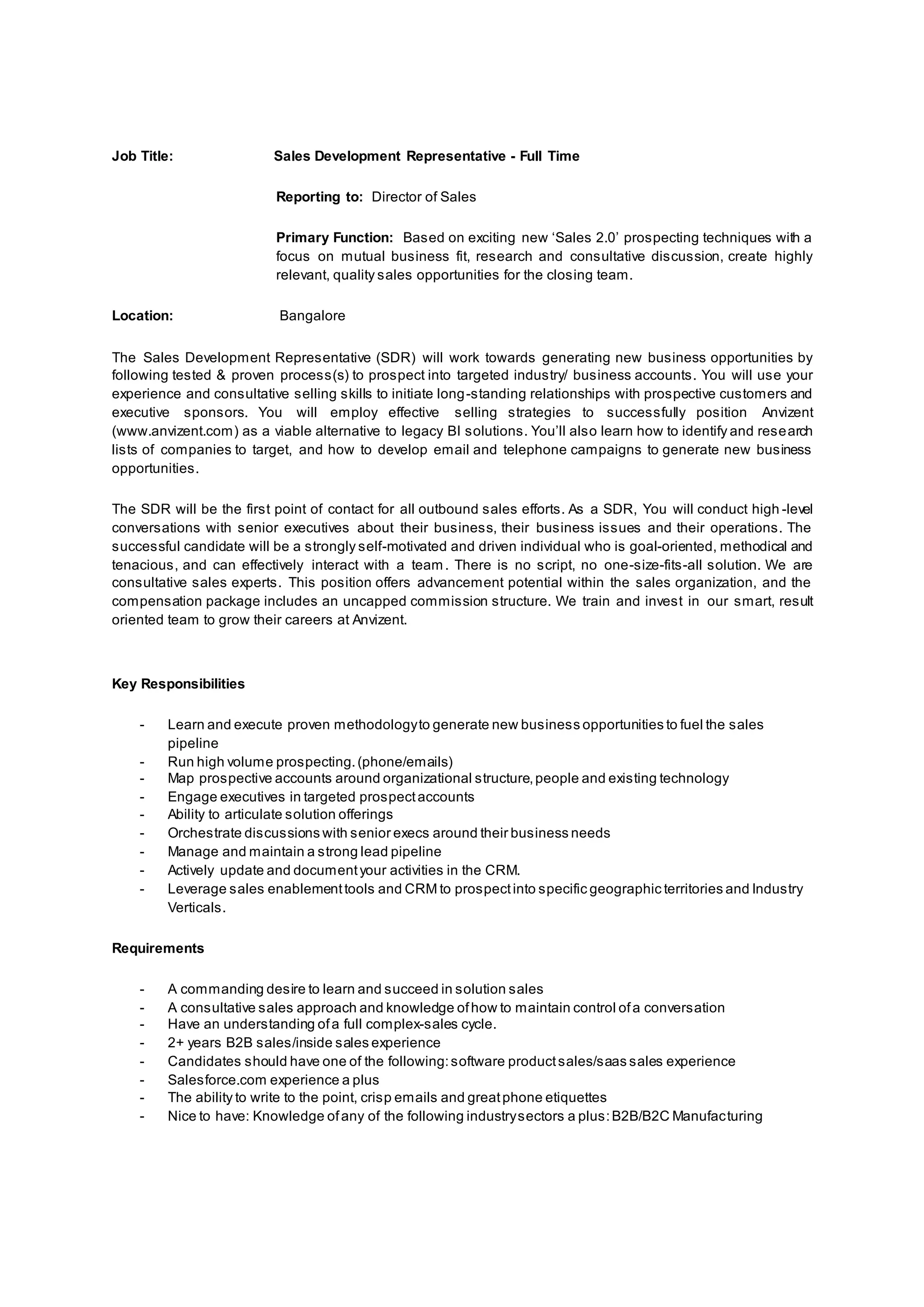 Sales development Rep | DOCX