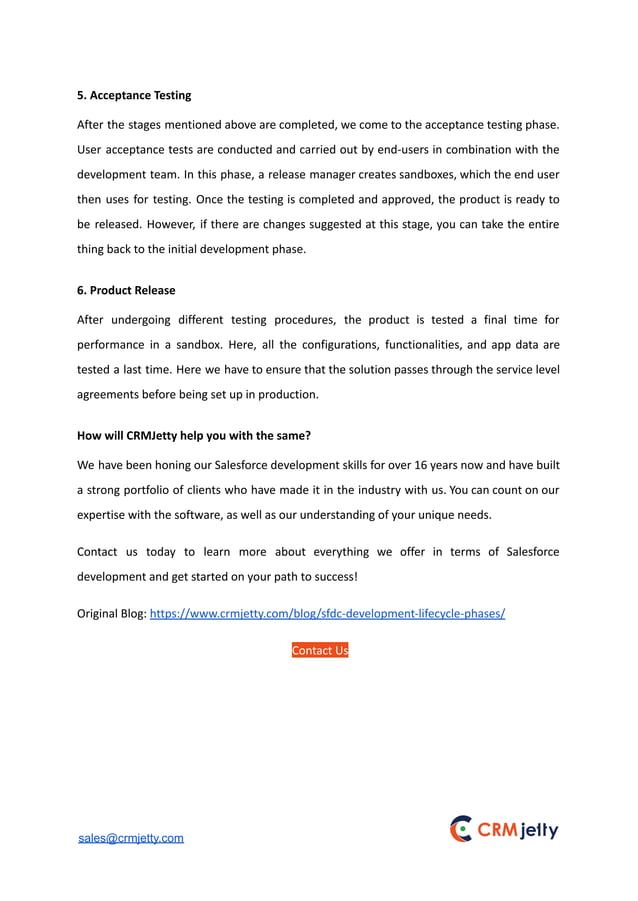 Salesforce Development Lifecycle Detailed Phases Pdf Operating