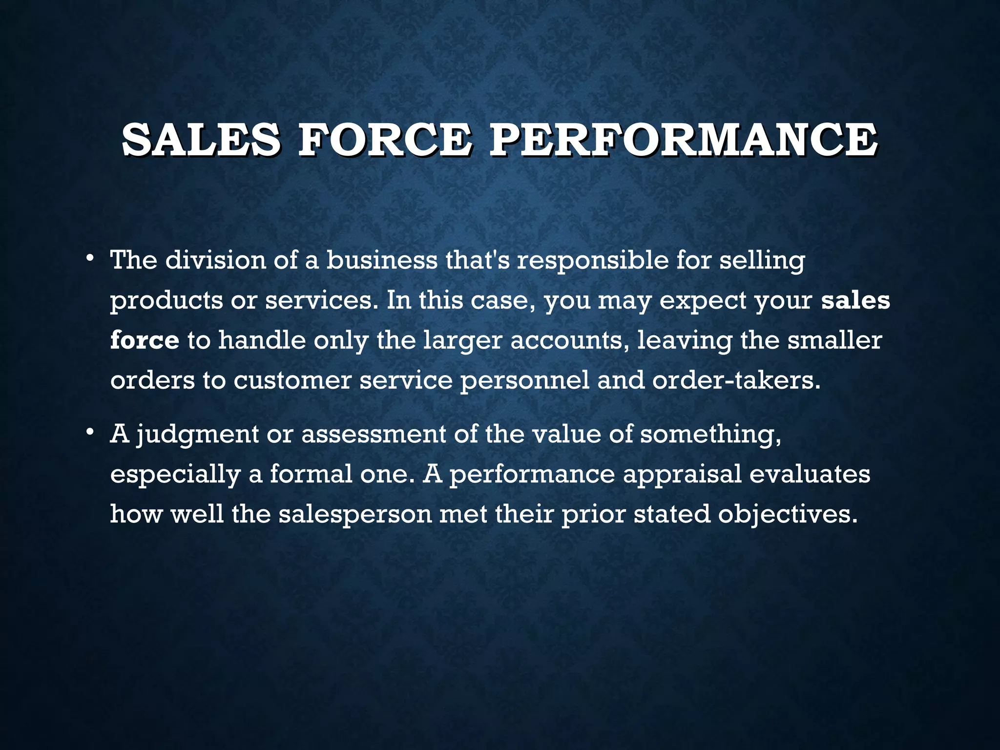 Sales force evaluation and control | PPT