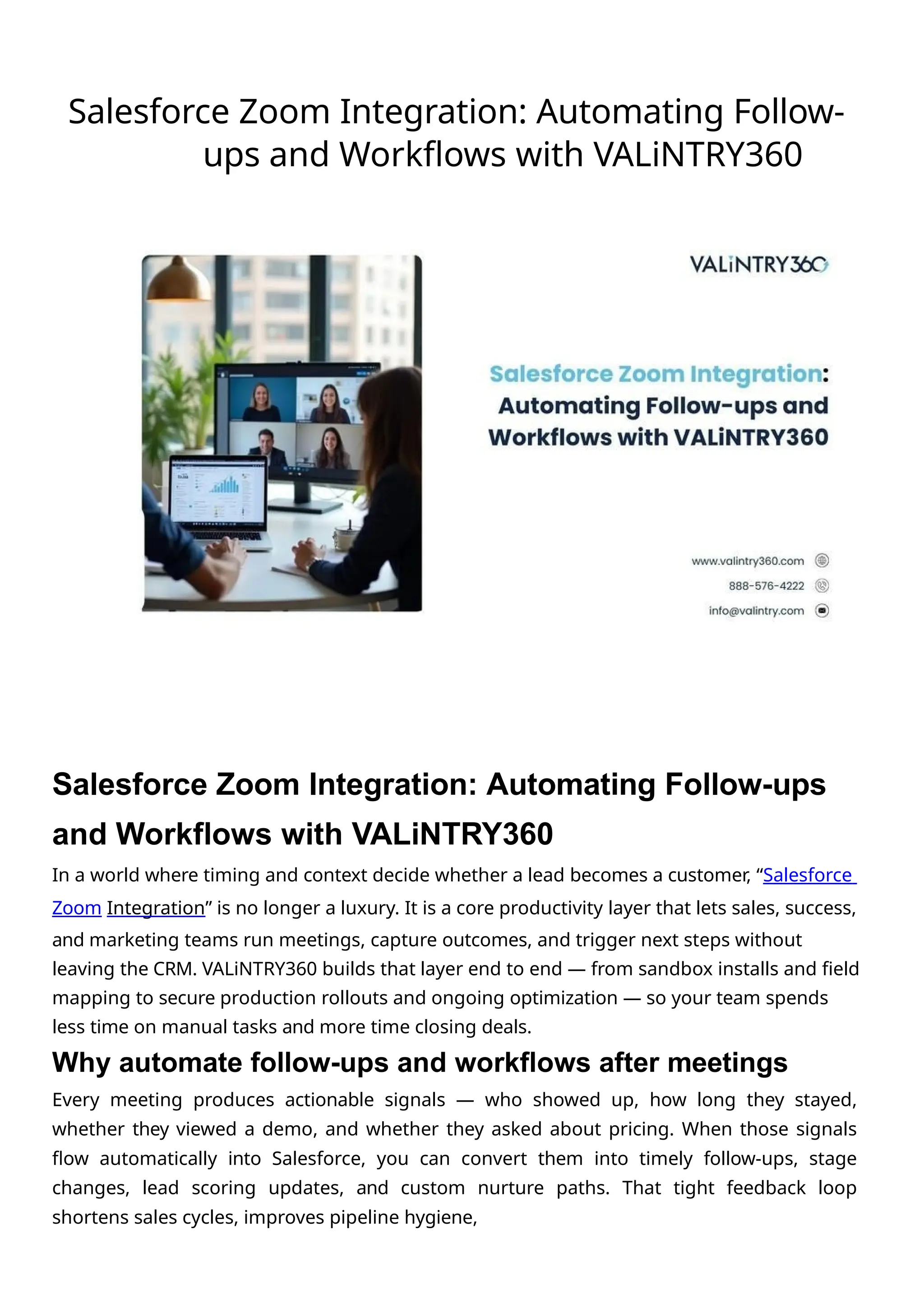 Salesforce Zoom Integration - VALiNTRY360 | PPTX