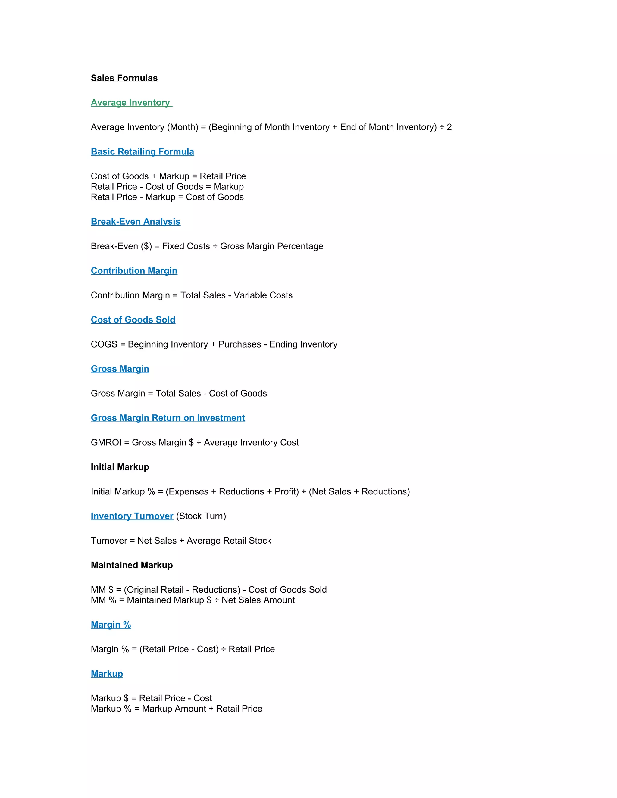 Sales formulas | DOC