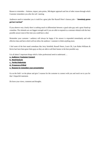 Stand up Comedian - Sales Technique | PDF