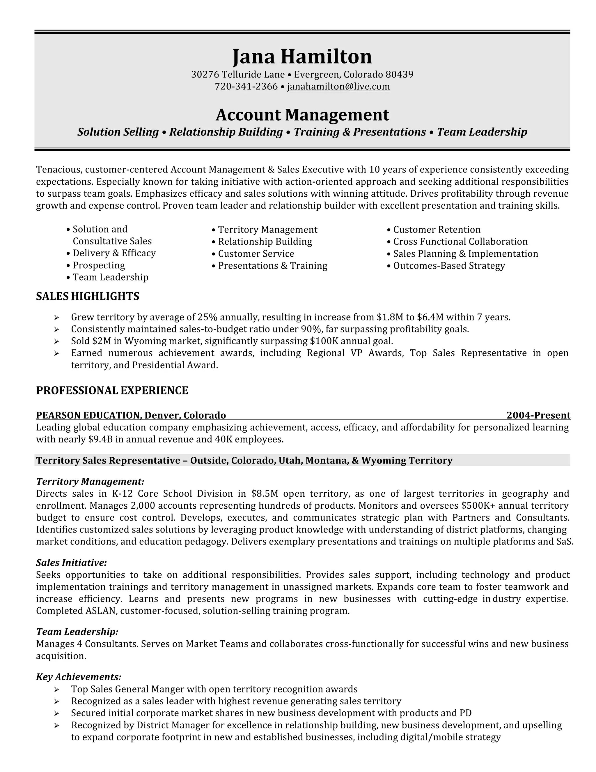 Sales hamilton jana resume 2015 | PDF