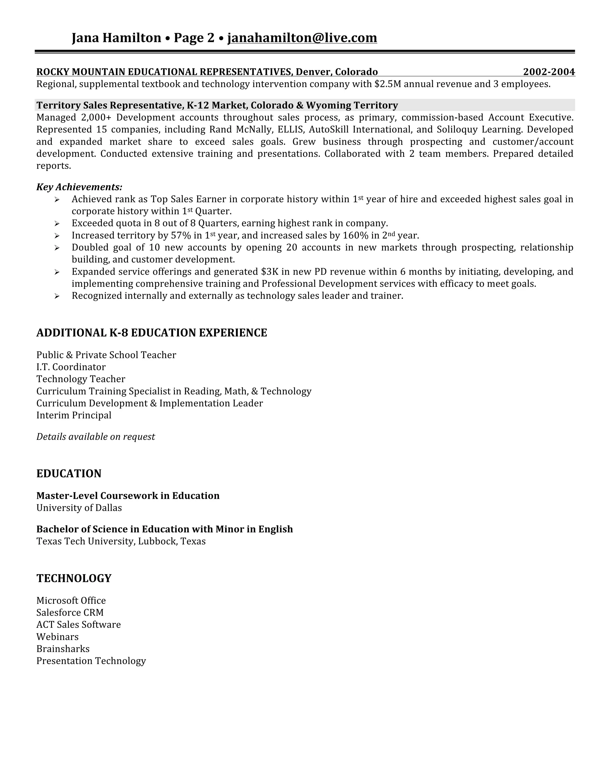 Sales hamilton jana resume 2015 | PDF
