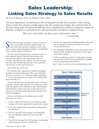 Sales Leadership Linking Sales Strategy To Sales Results | PDF