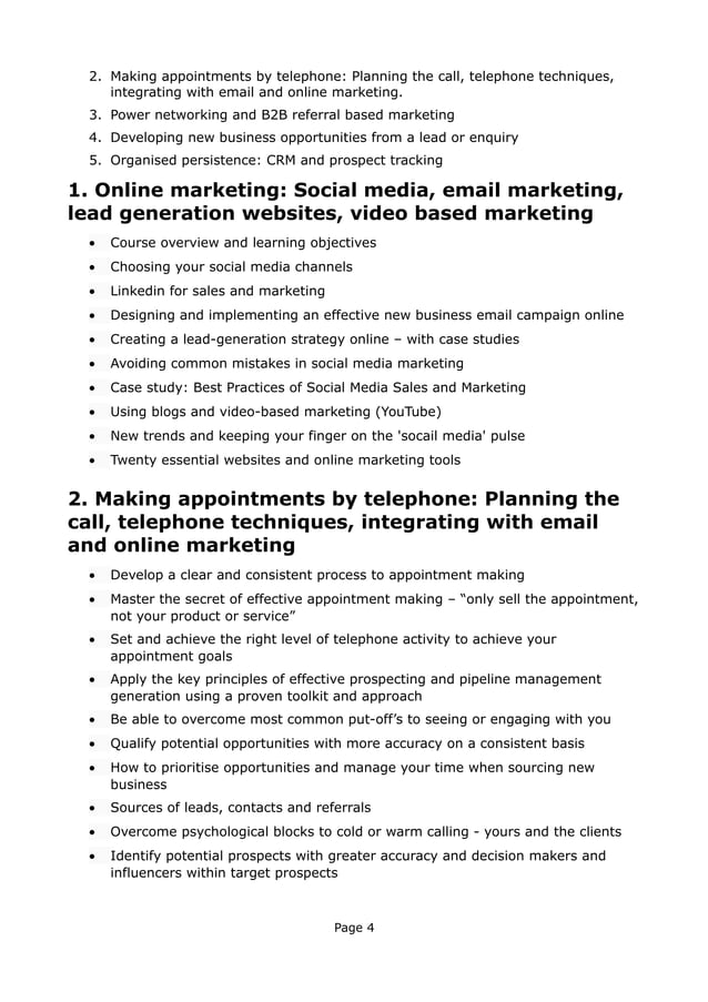Sales lead generation and new business prospecting full outline 1a | DOC | Social Networking ...