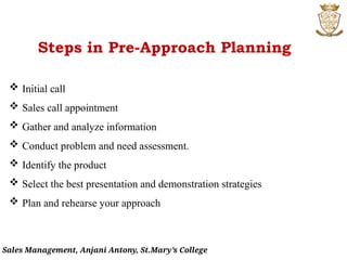Sales management- Pre Approach, types of sales planning | PPTX