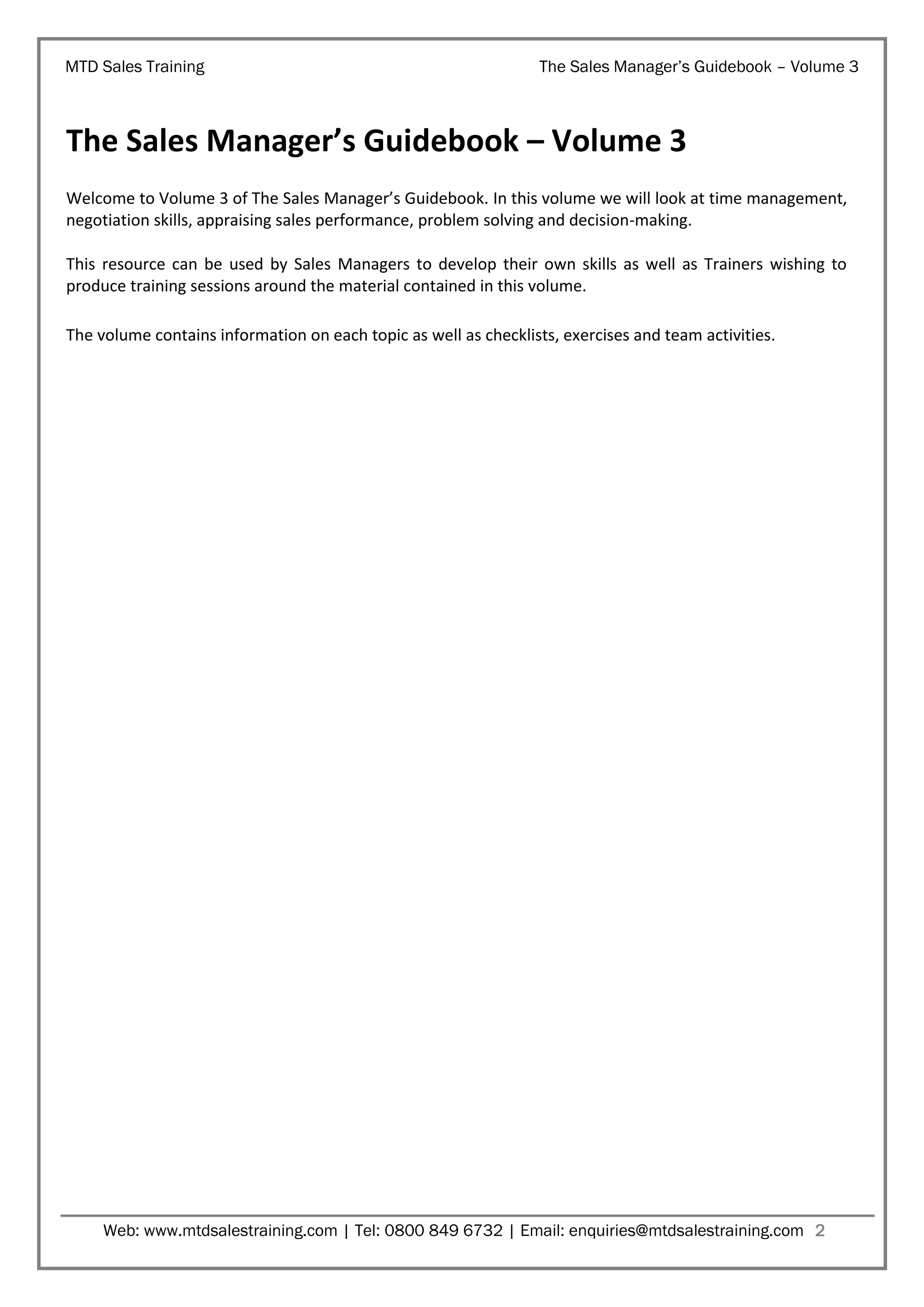 Sales Manager’s Guidebook Volume 3 - Managing Sales Performance | PDF