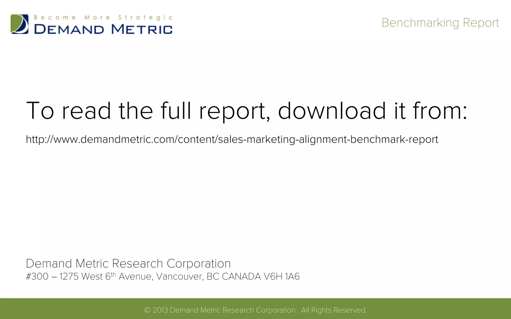 Sales & Marketing Alignment Benchmarking Report Summary | PDF