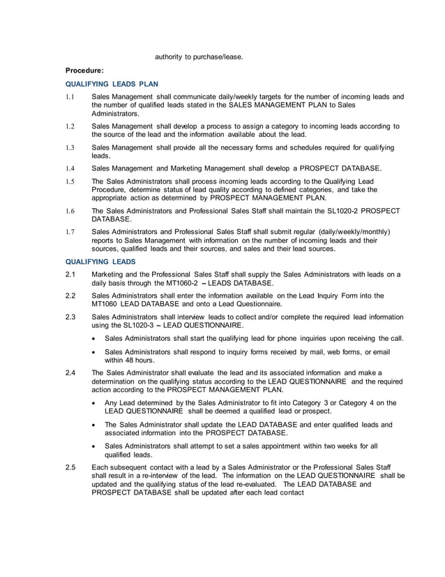 Sales marketing policies and procedures | DOC | Sales | Business