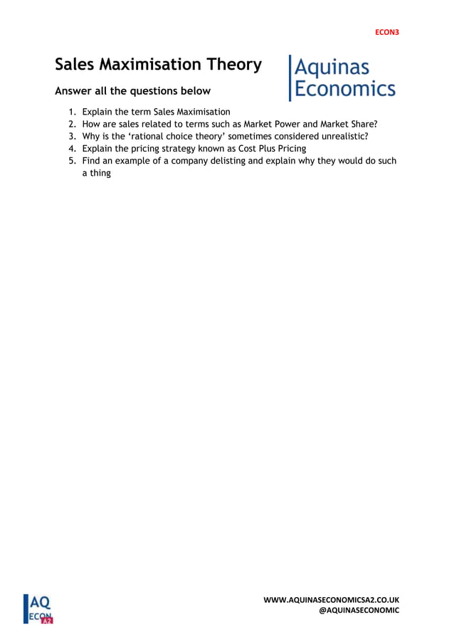 Sales maximisation theory | DOCX