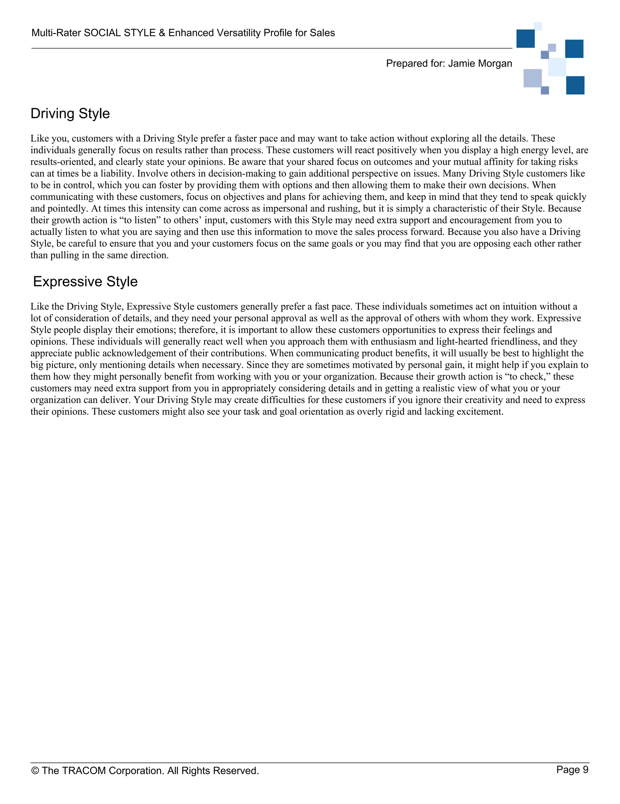 Sales multi rater social style & enhanced versatility profile | PDF