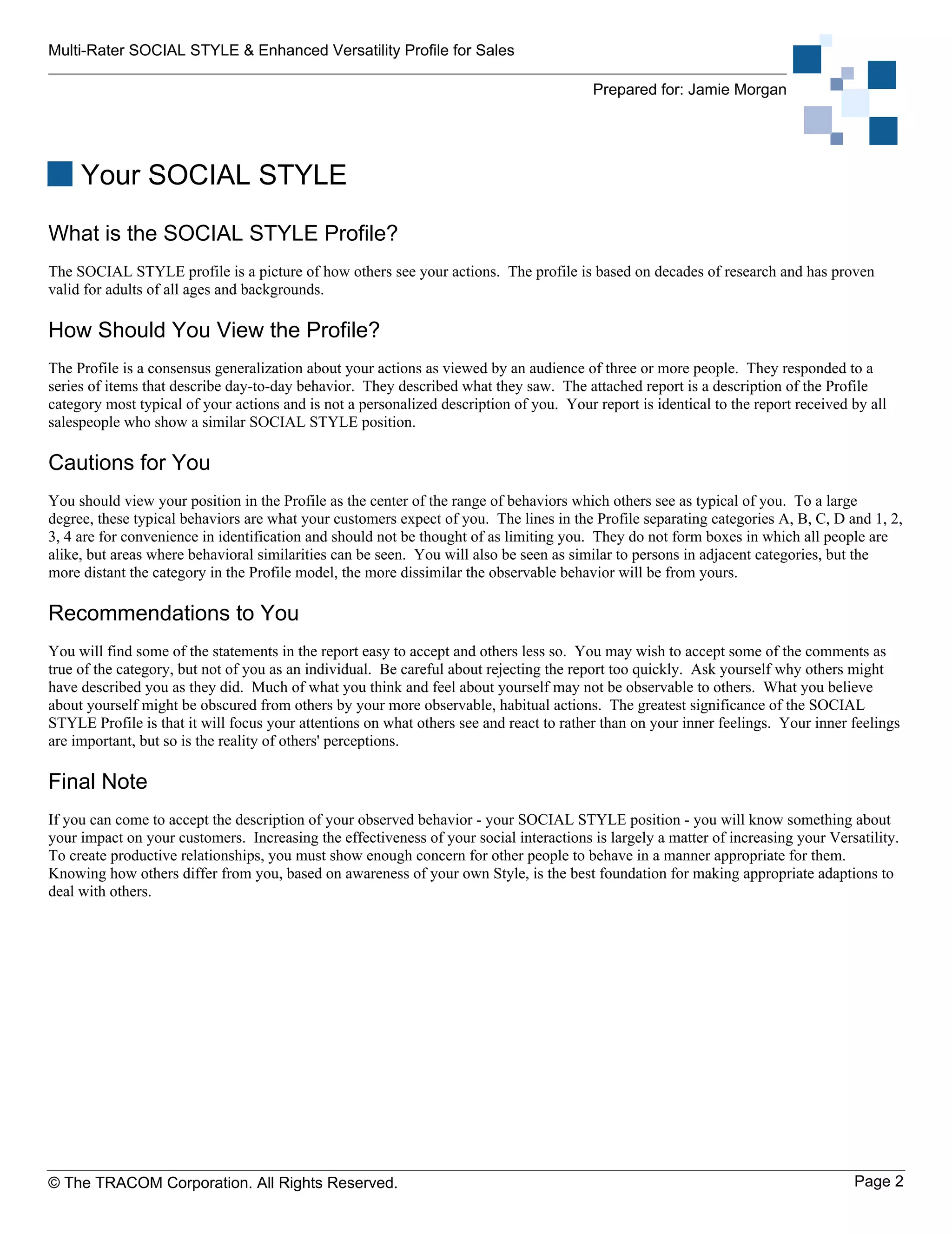 Sales multi rater social style & enhanced versatility profile | PDF