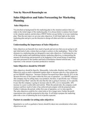 Sales objectives and sales forecasting | DOC