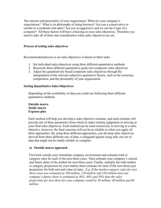 Sales objectives and sales forecasting | DOC
