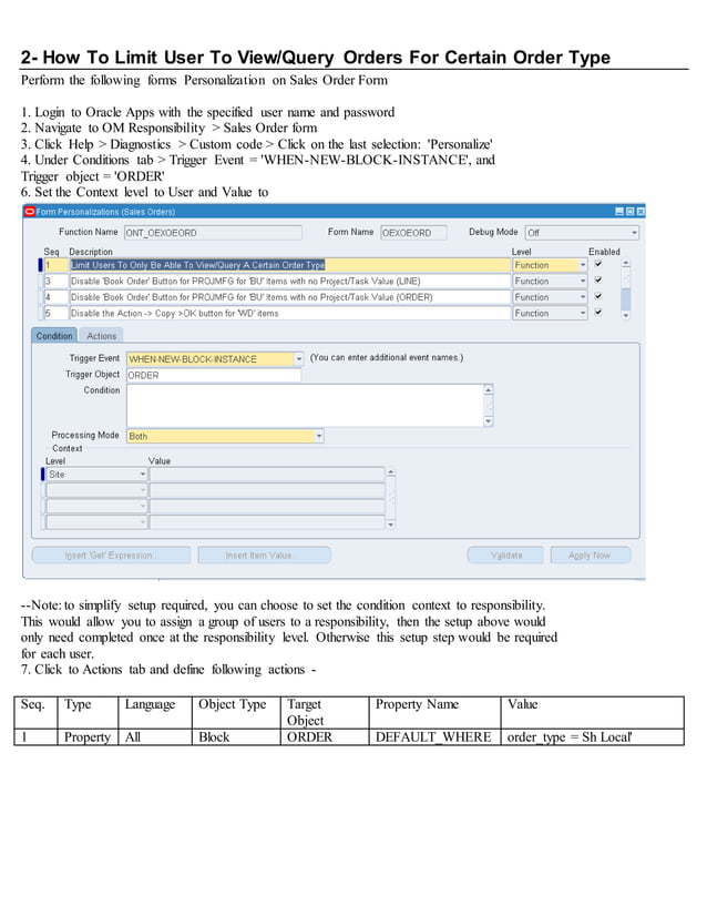 Oracle EBS R12 Sales order personalization | DOCX | Programming Languages | Computing
