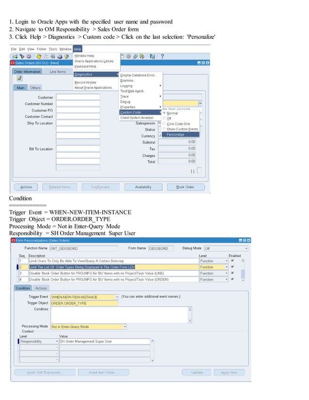 Oracle EBS R12 Sales order personalization | DOCX | Programming Languages | Computing