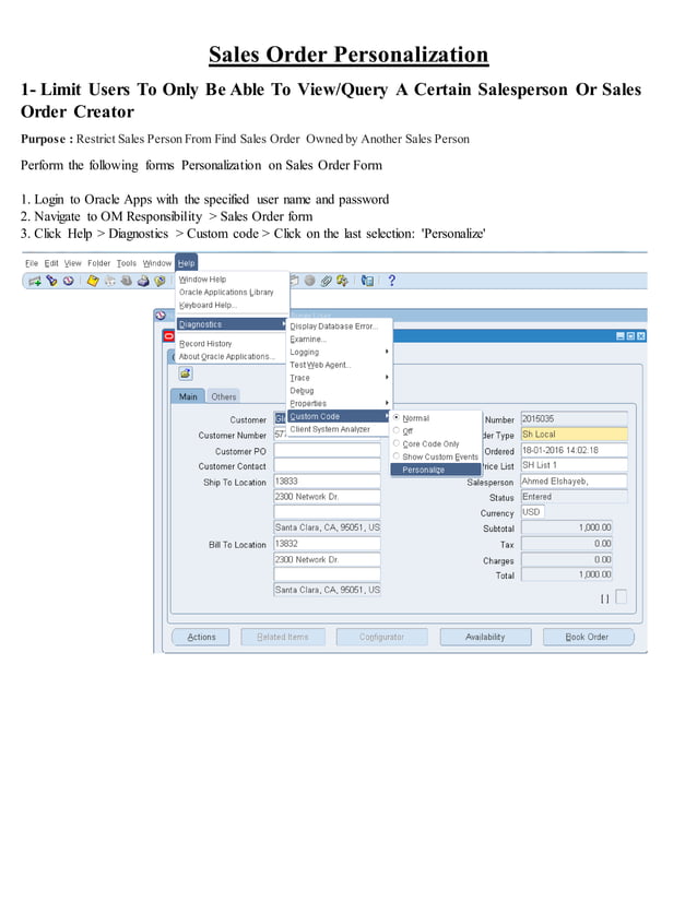 Oracle EBS R12 Sales order personalization | PDF